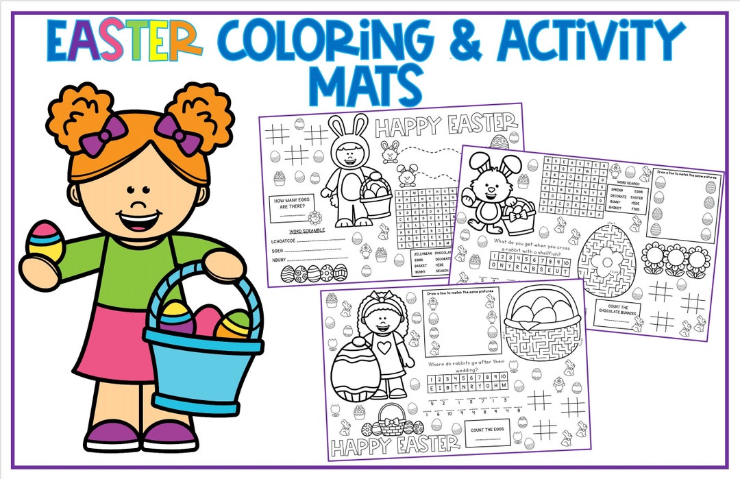 Easter Coloring and Activity Mat - Etsy