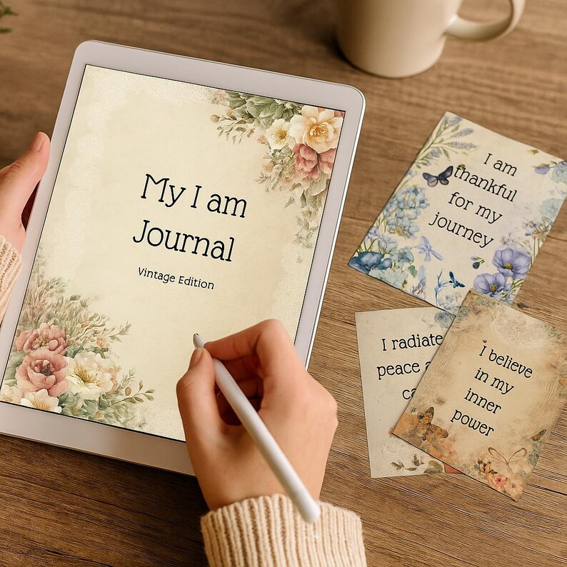 Affirmation Cards Printable Bundle, 50 I Am Cards + Journal, Vintage ...