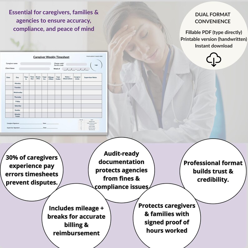Caregiver Timesheet Template: Weekly Time Log, Mileage Tracker ...