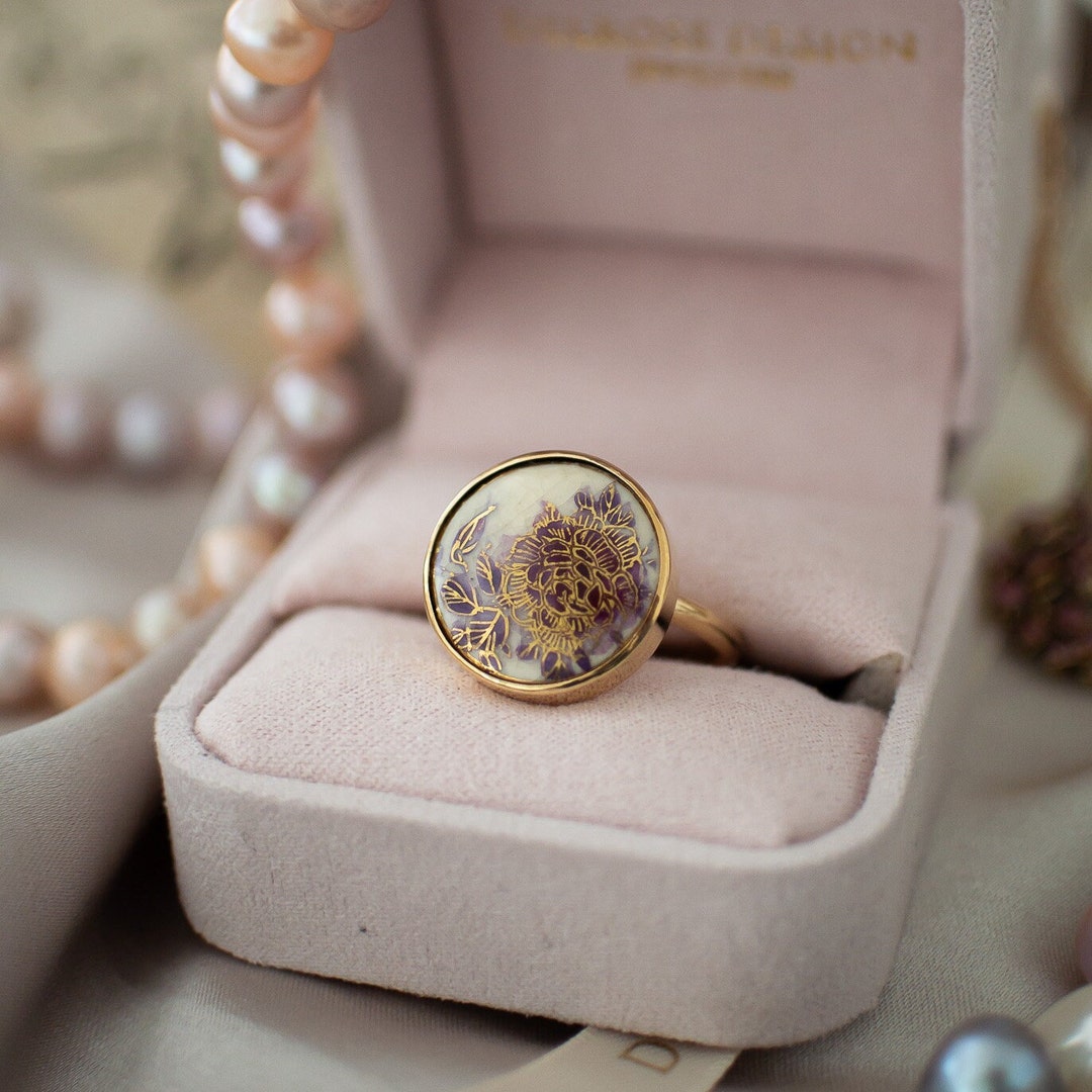 9ct Gold Antique Japanese Satsuma Button Ring - Etsy Australia