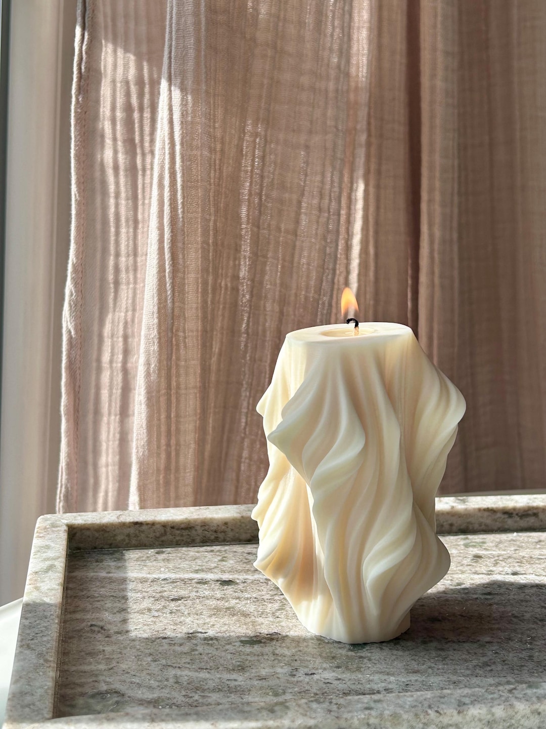 Handmade Wave Candle Made From 100% Rapeseed Wax, Elegant Decorative ...