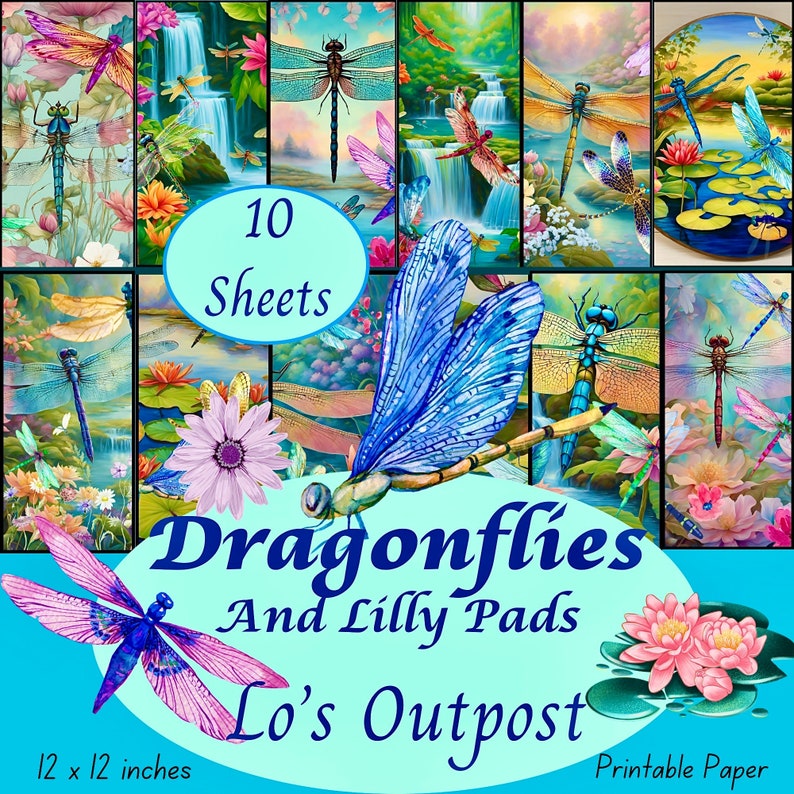 Dragonflies and Lilly Pads: Printable Digital Paper Pack - Etsy