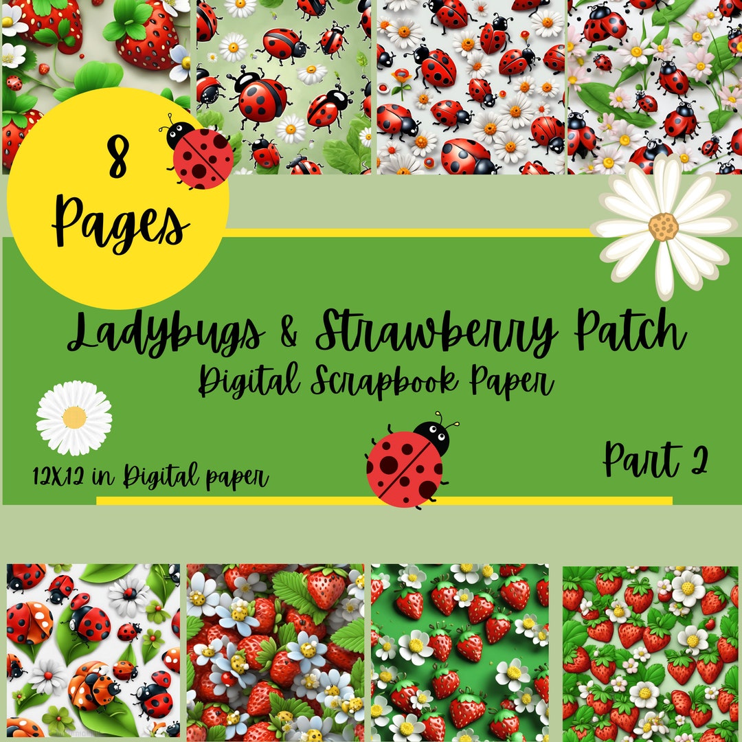 Ladybugs & Strawberry Patch Digital Scrapbook Paper Volume 2 - Etsy