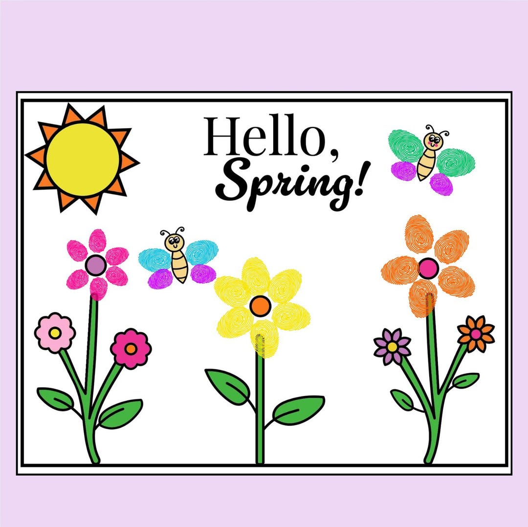 Spring Fingerprint Craft Printable Template | Flower + Butterfly Crafts ...