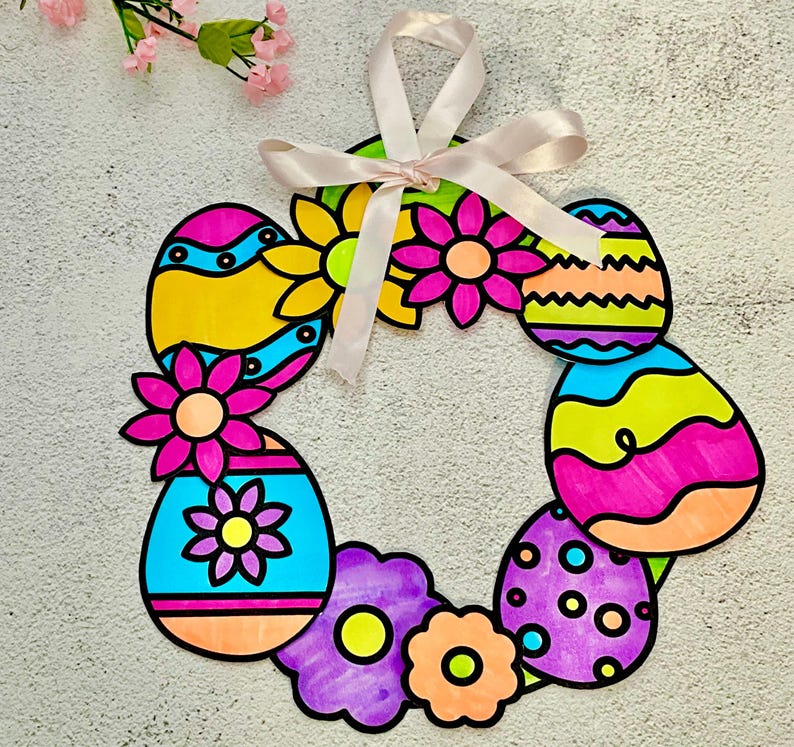Easter Wreath Craft for Kids | Printable Spring Coloring Activity ...