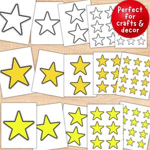 Printable Star Cutouts: Yellow & Black White Star Templates (PDF ...