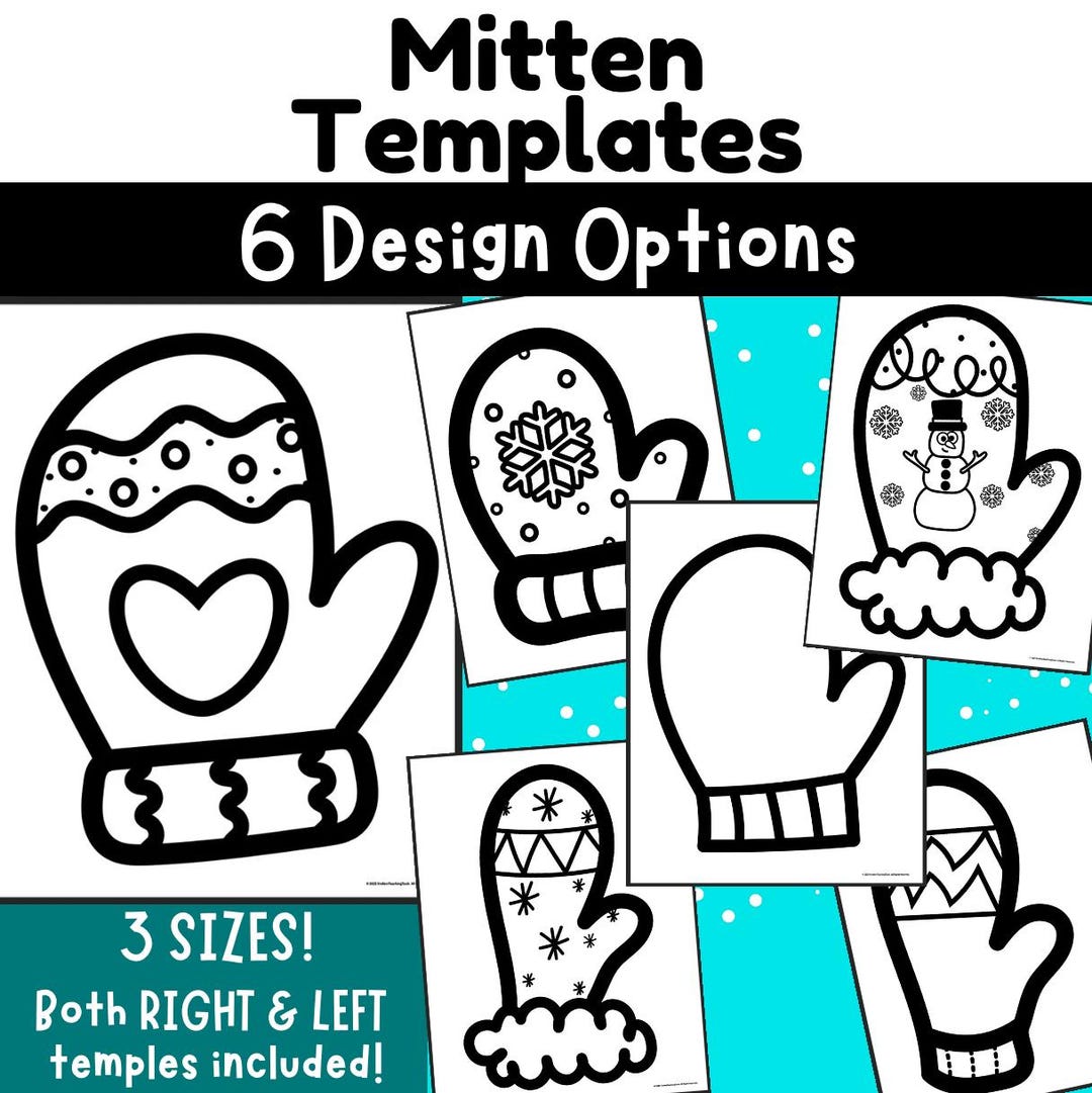 6 Winter Mitten Templates | Left & Right Designs | 3 Sizes for Crafts ...