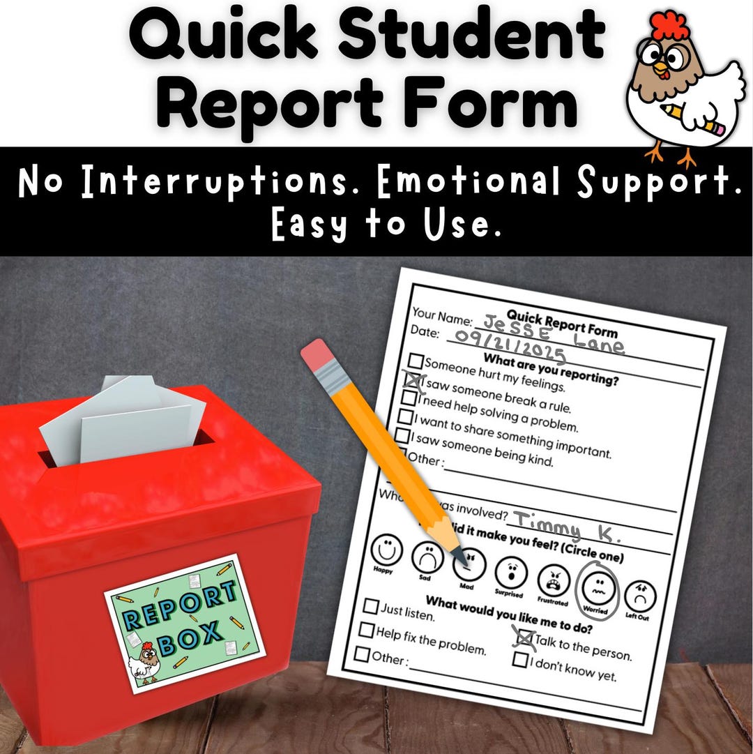 Student Report Form Printable | SEL Behavior Reflection Tool for ...
