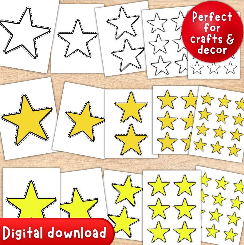 Printable Star Cutouts: Yellow & Black White Star Templates (PDF ...