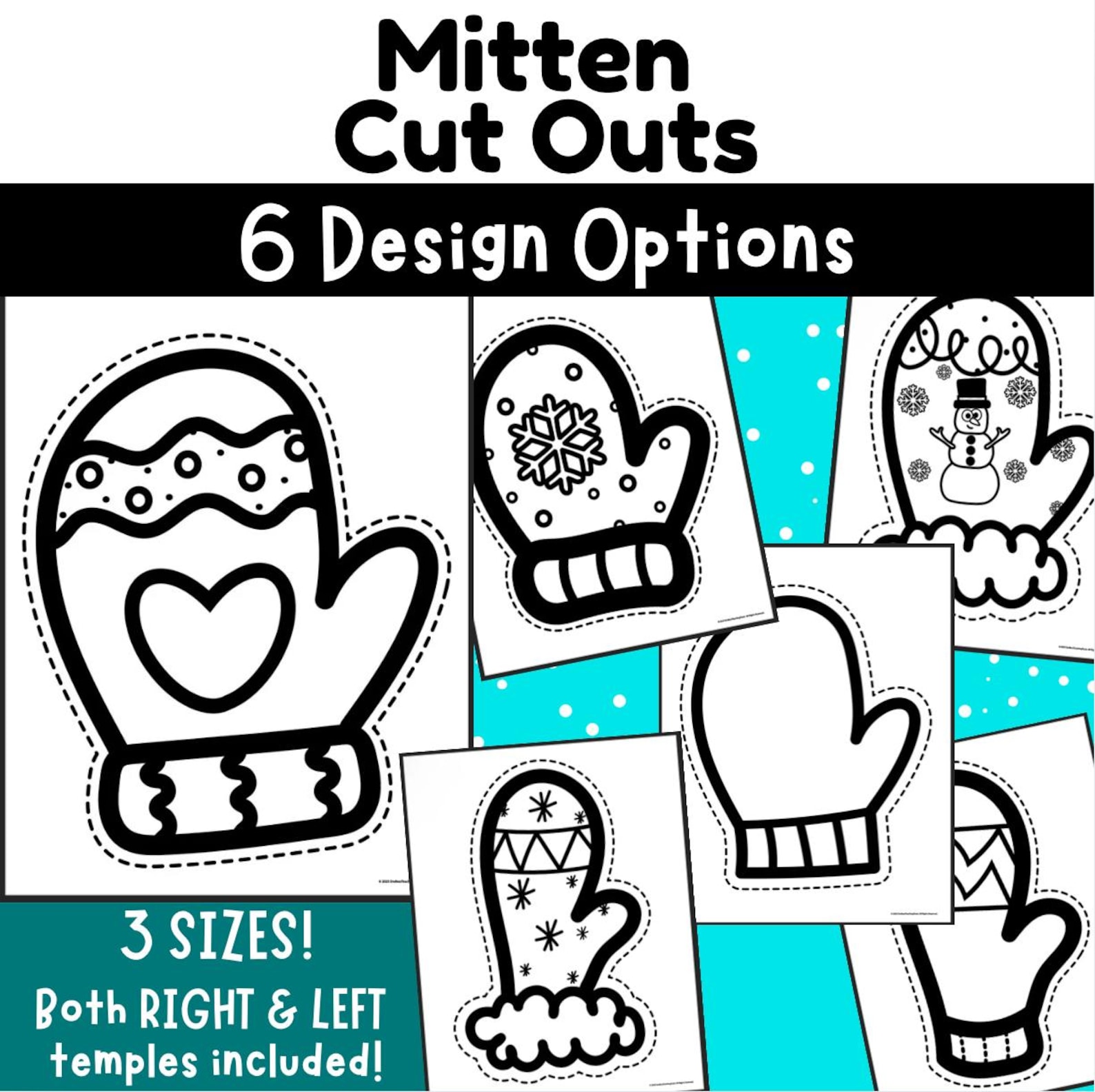6 Winter Mitten Cut-out Templates | Left & Right Designs | 3 Sizes for ...