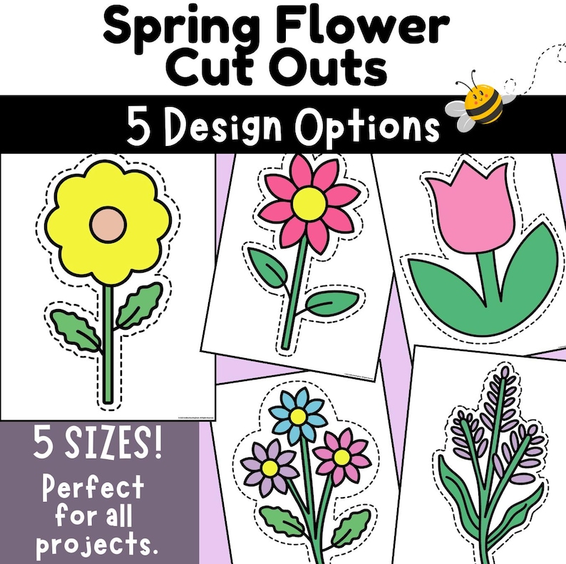 Colorful Flower Cut-outs – 5 Vibrant Designs and 5 Sizes | Printable ...