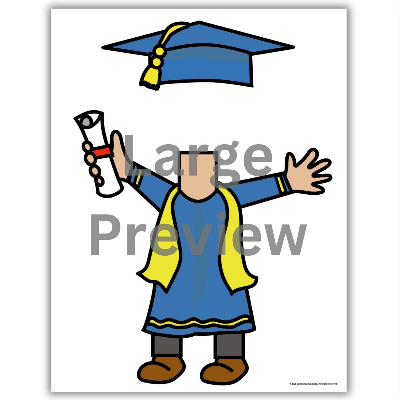 Blue Graduation Cap and Gown Template | End of Year Bulletin Board ...