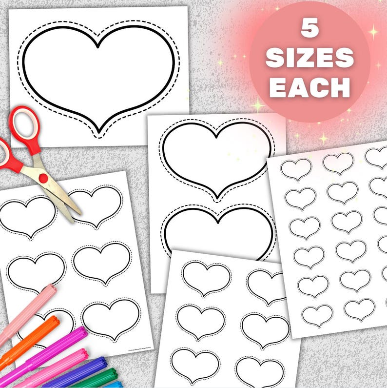 Printable Heart Cut-out Templates | 5 Designs, 5 Sizes (PDF Download ...
