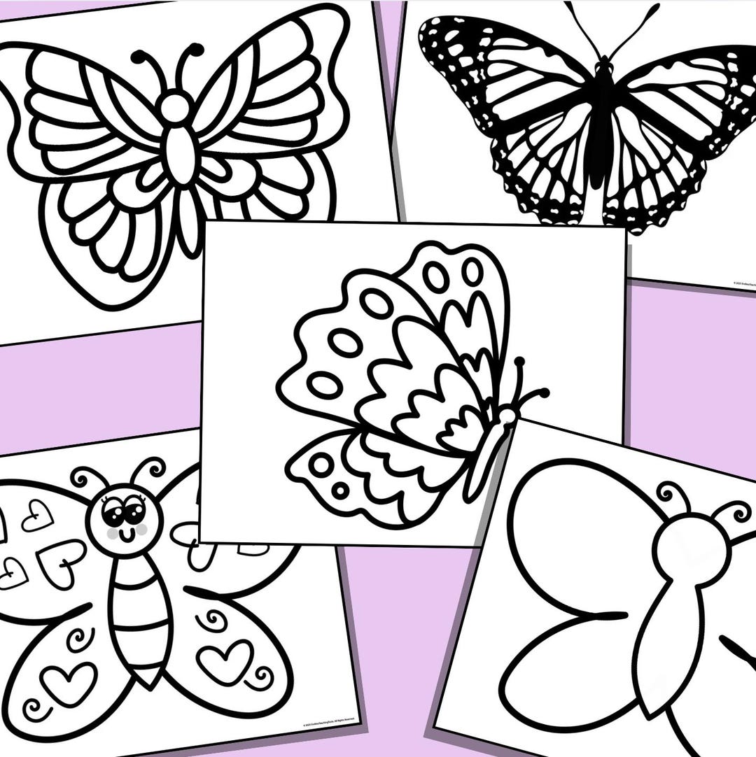 Butterfly Outline Templates: 5 Sizes for Crafts & Coloring (digital ...
