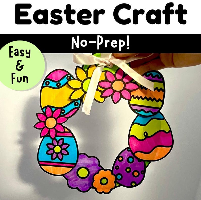Easter Wreath Craft for Kids | Printable Spring Coloring Activity ...
