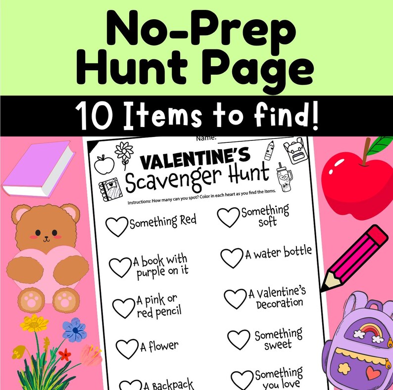 Valentine’s Day Scavenger Hunt for Kids | Low-prep & No-prep Classroom ...