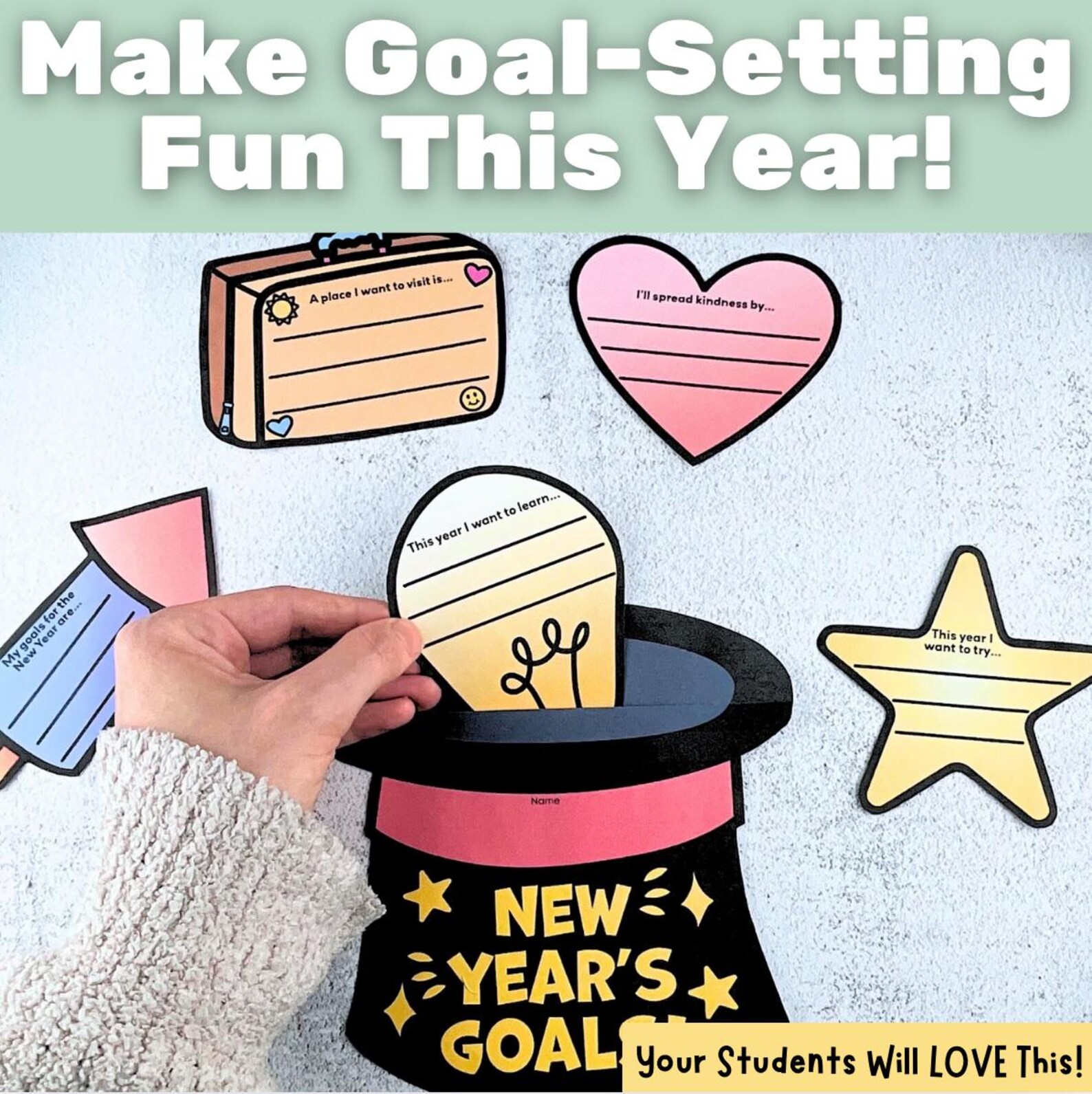 New Year’s Hat Craft for Kids | 2026 Goal Setting Writing Activity ...