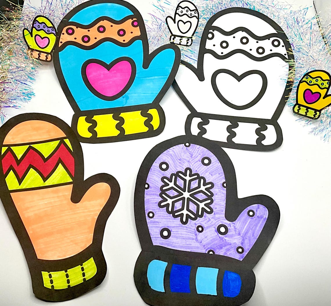 6 Winter Mitten Cut-out Templates | Left & Right Designs | 3 Sizes for ...