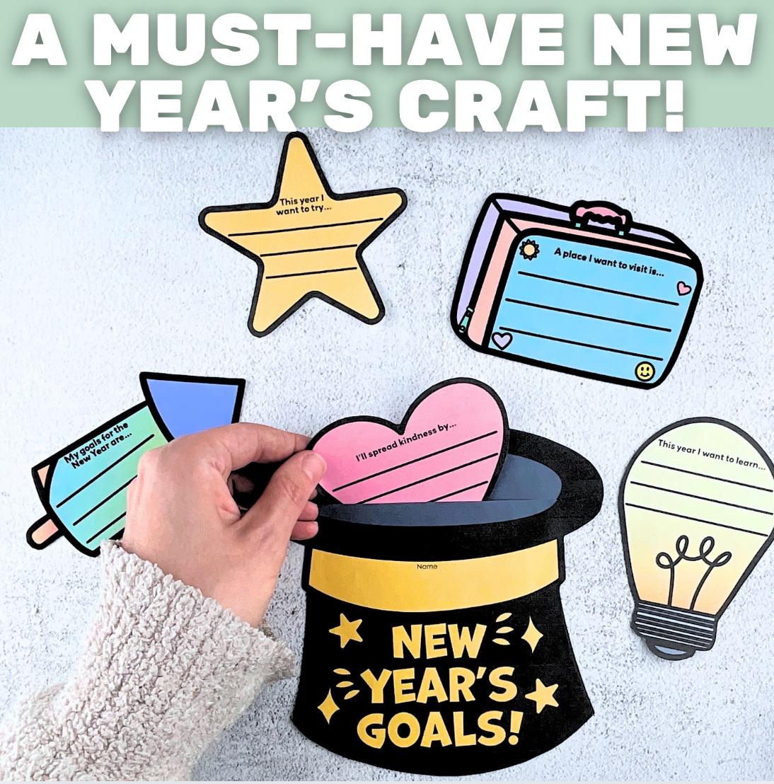 New Year’s Hat Craft for Kids | 2026 Goal Setting Writing Activity ...