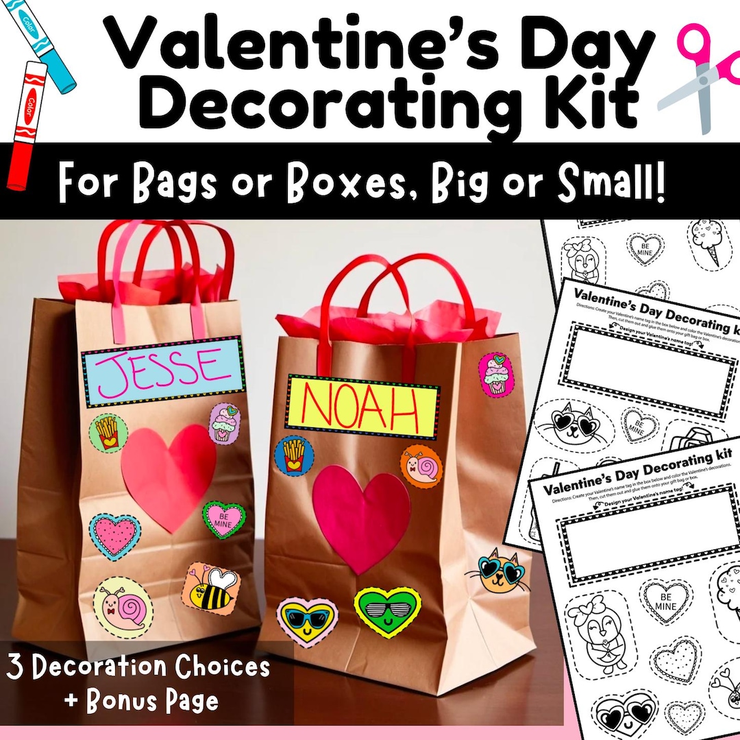Printable Valentine's Bag Decorating Kit: DIY Classroom Craft (digital ...