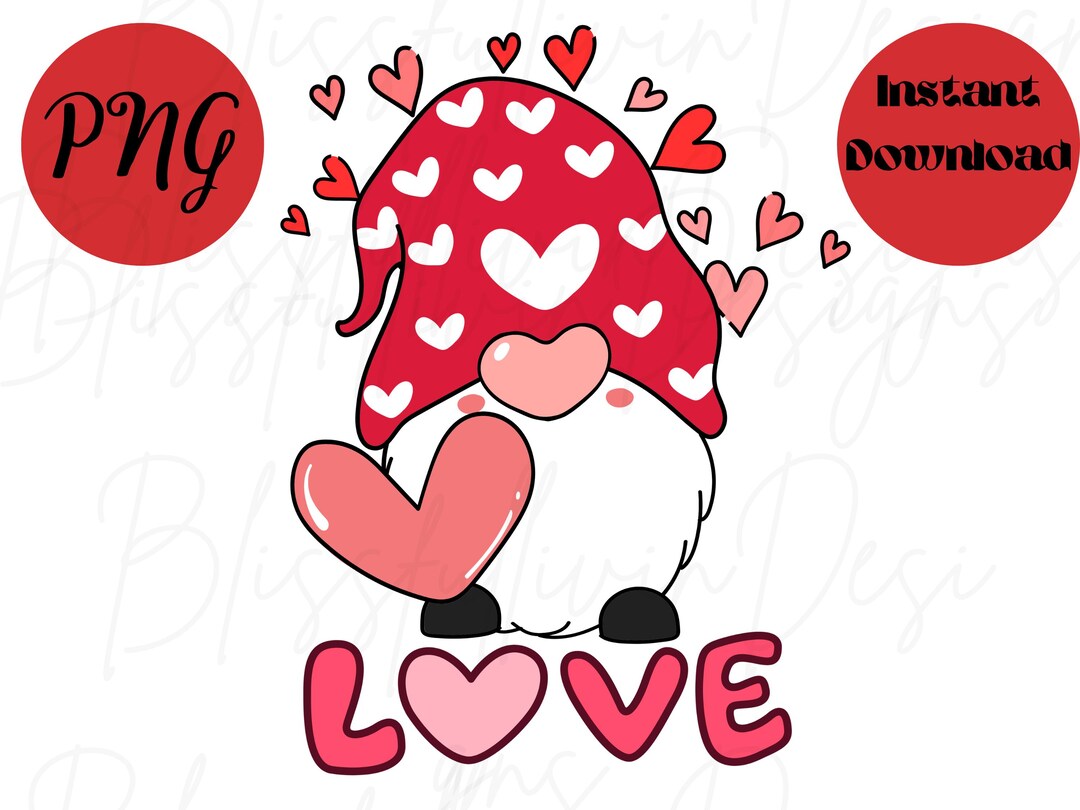 Valentine's Day Gnomes Hearts PNG | Love Theme Design (digital Download ...