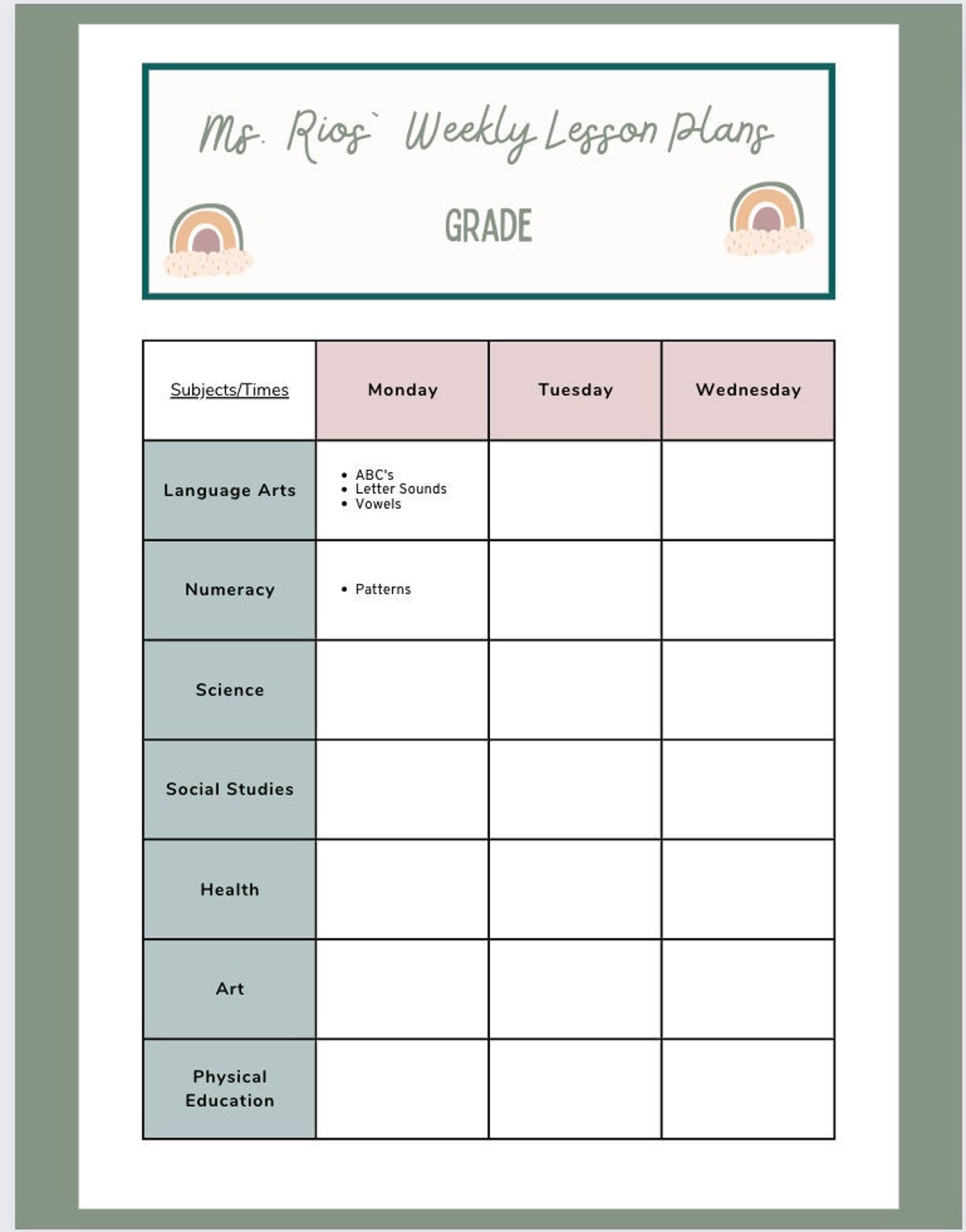 Elementary Lesson Plan, Boho Lesson Plan, Modern Template ,aesthetic ...