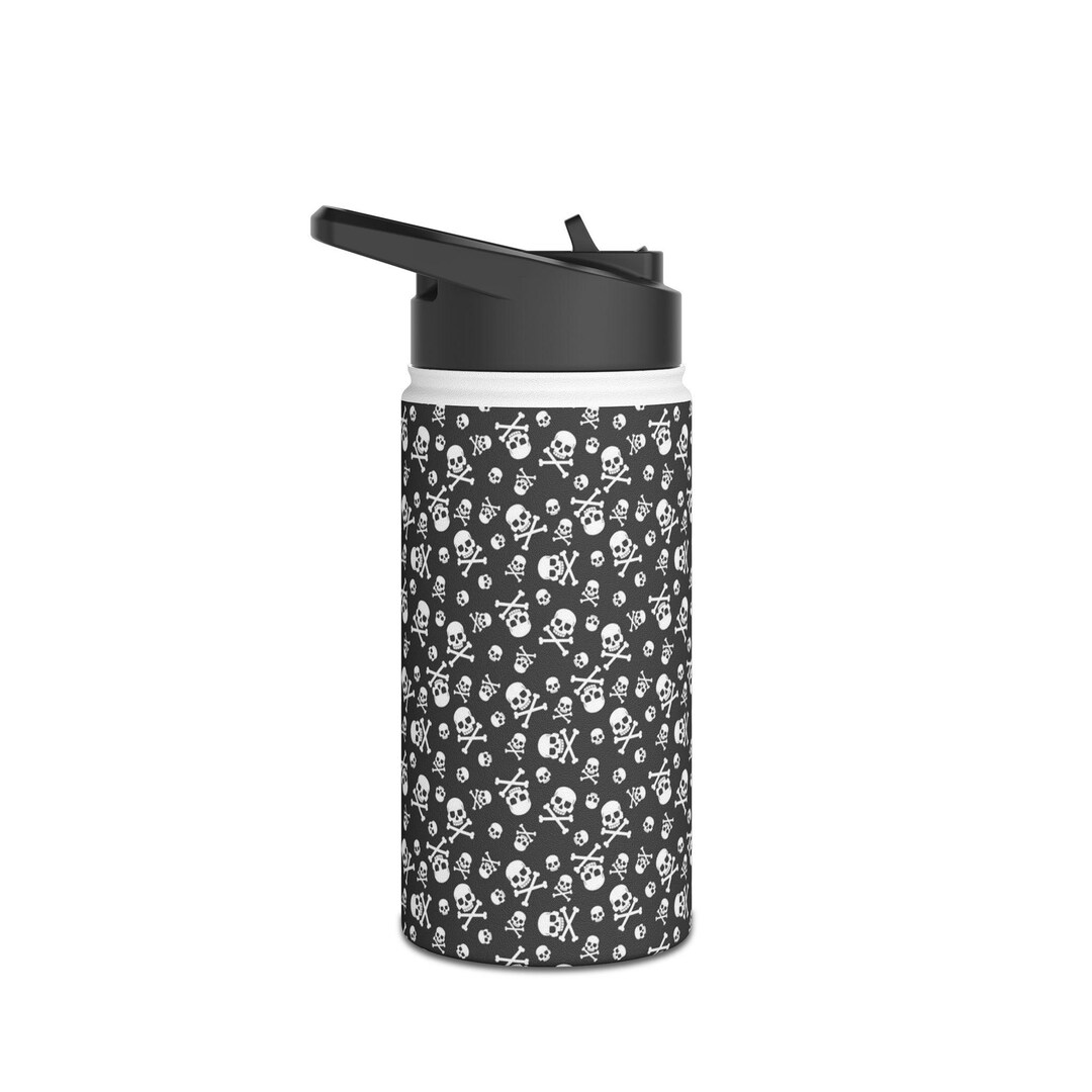 Skull & Crossbones Water Bottle Skeleton Funnybones Black White Goth ...
