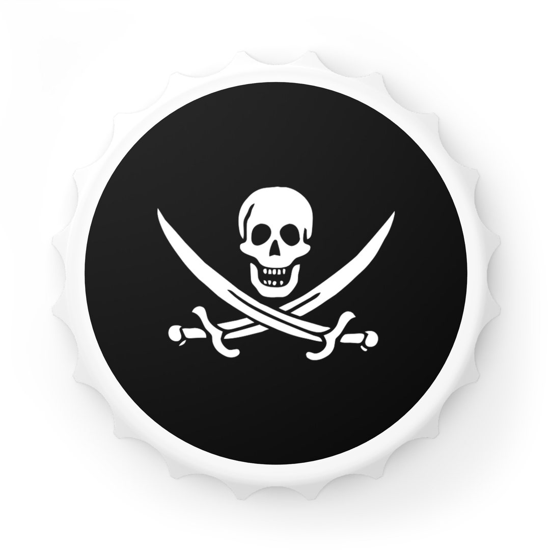Jolly Roger Pirate Flag Emblem Standard Skull and Cutlass Bottle Opener ...