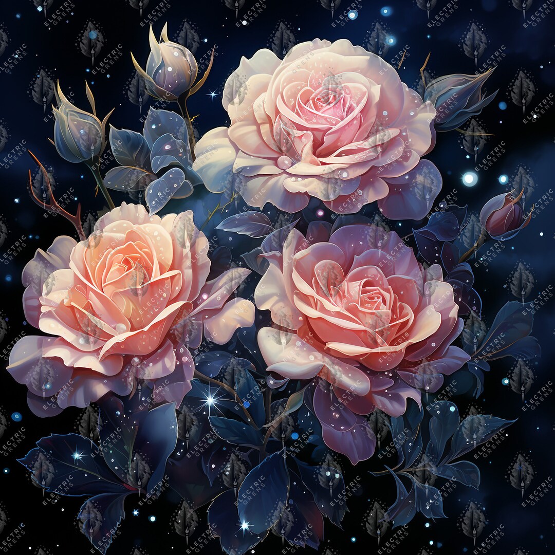 Starry Night Roses Digital Art - Enchanted Floral Print - Celestial ...