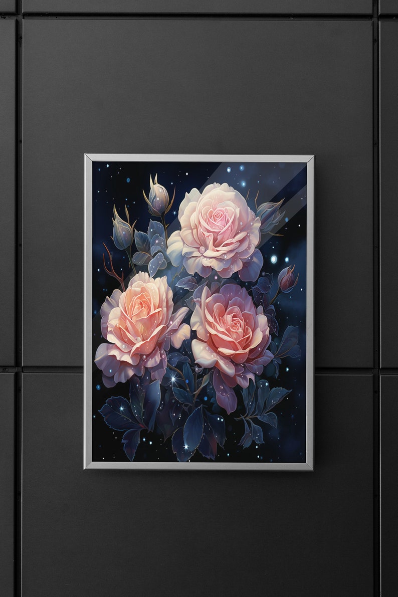 Starry Night Roses Digital Art - Enchanted Floral Print - Celestial ...