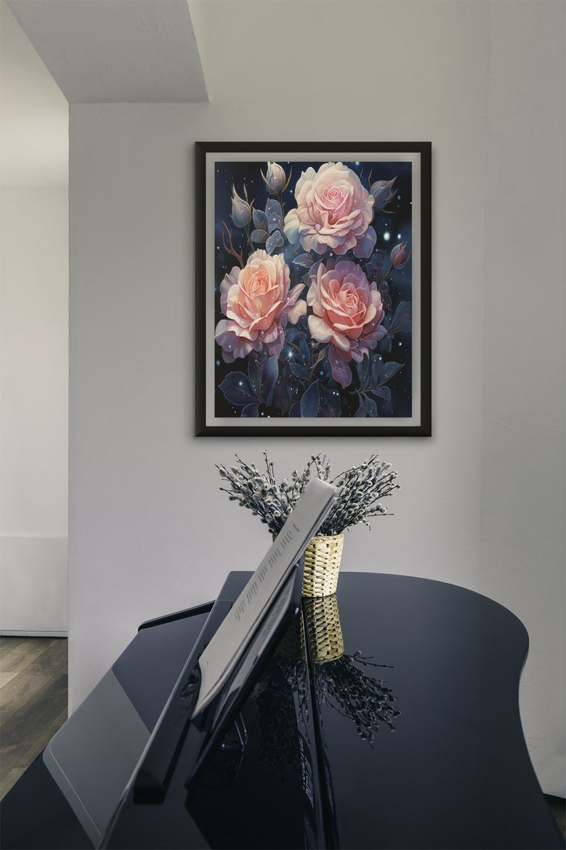 Starry Night Roses Digital Art - Enchanted Floral Print - Celestial ...