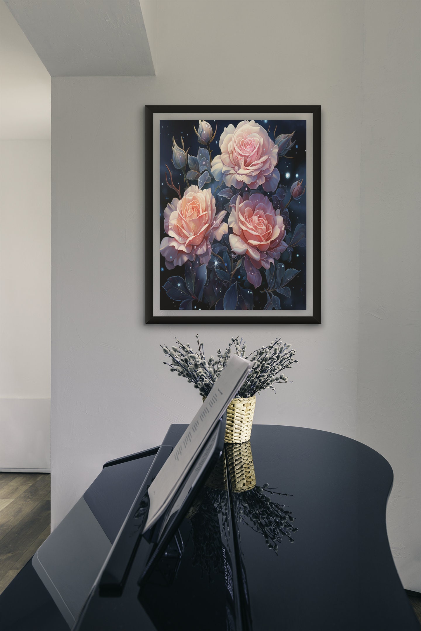 Starry Night Roses Digital Art - Enchanted Floral Print - Celestial ...