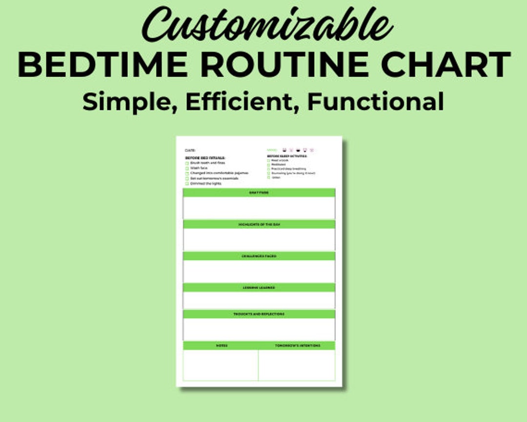 Bedtime Routine Chart Bedtime Routine, Nightly Ritual, Template ...