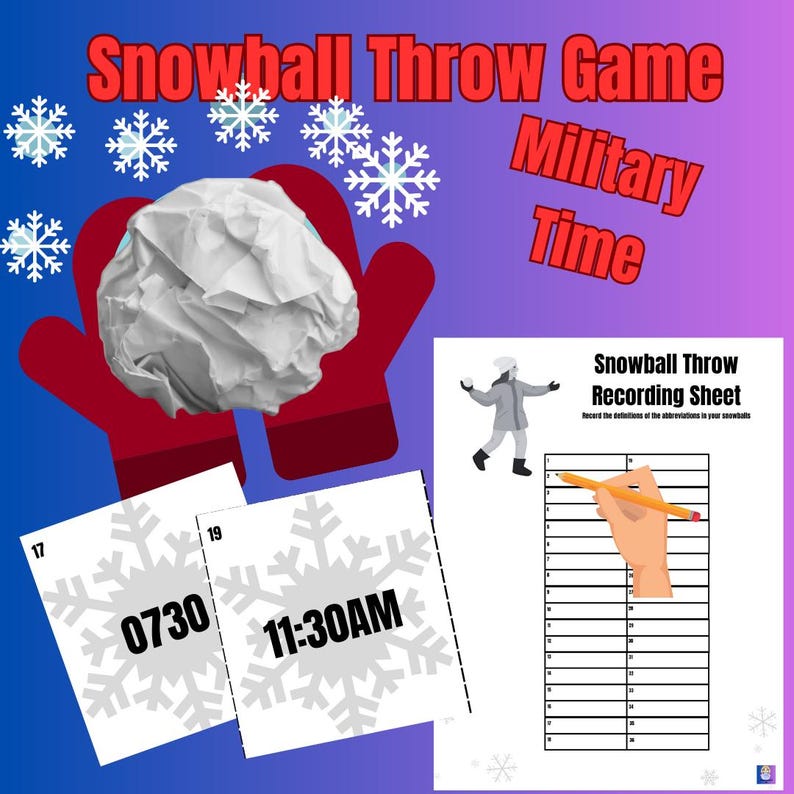 Snowball Throw Game Military Time - Etsy