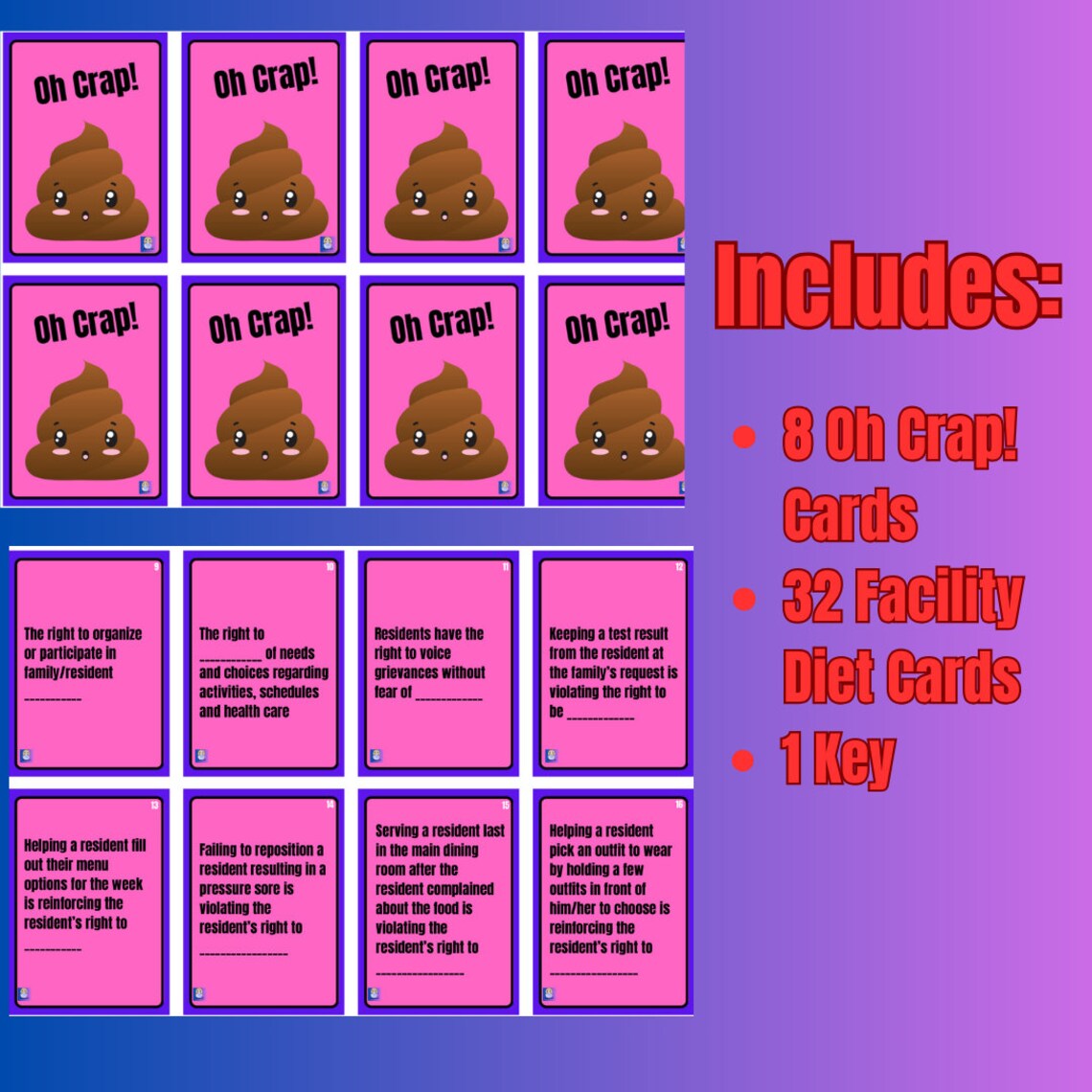 Oh Crap! Card Game for Nurse Aides (cnas) Resident's Rights Version - Etsy