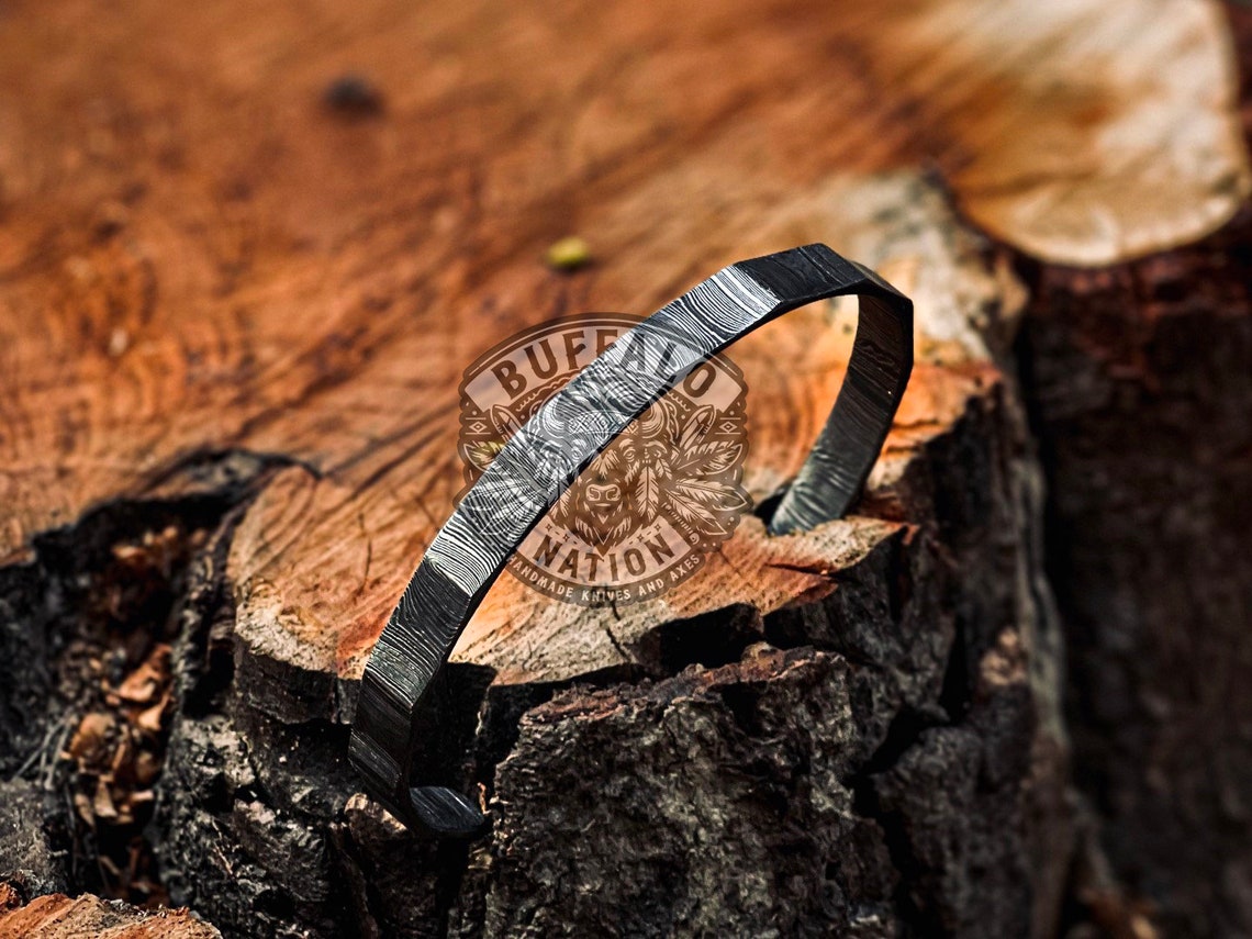 Hand Forged Damascus Bracelet, Damascus Steel, Viking Oath Bracelet ...