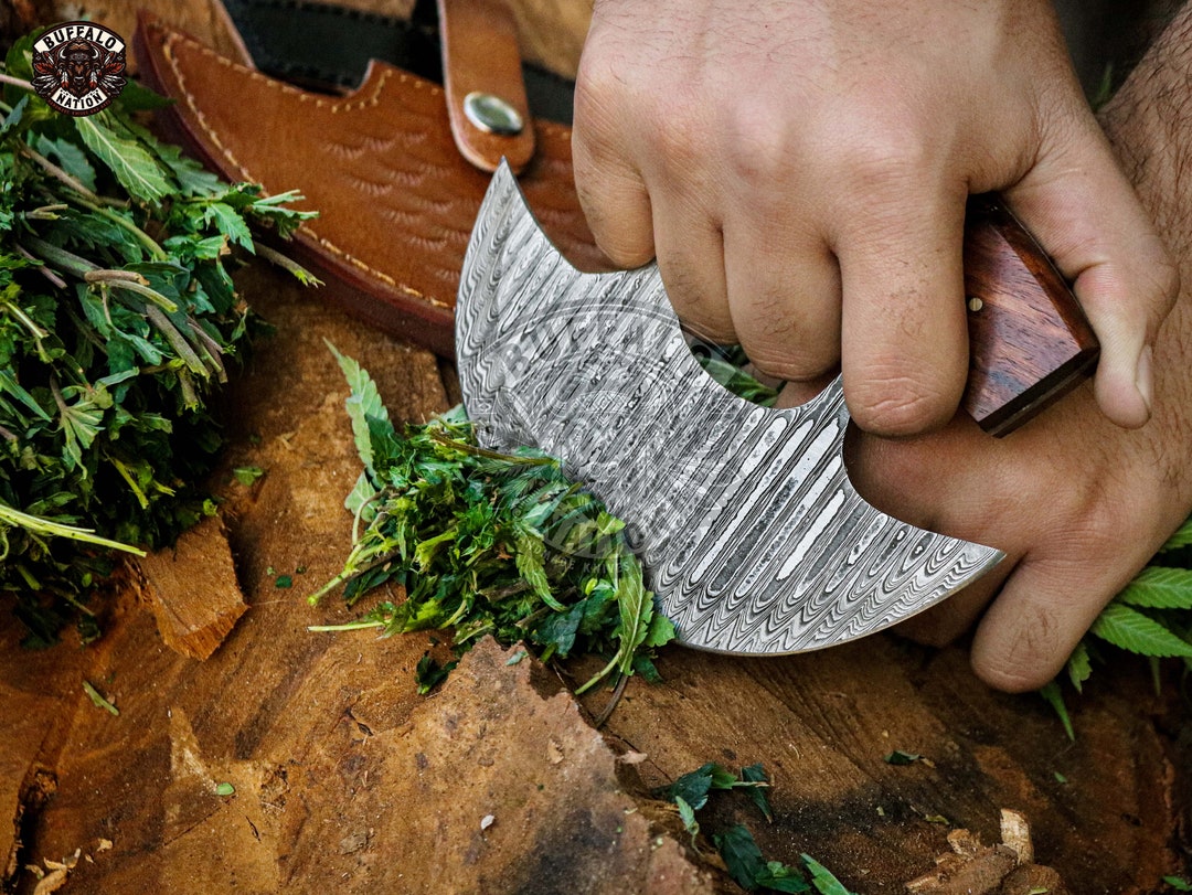 Damascus Ulu Knife, Damascus Chef Knife, Hand Forged Ulu Knife, Pizza ...