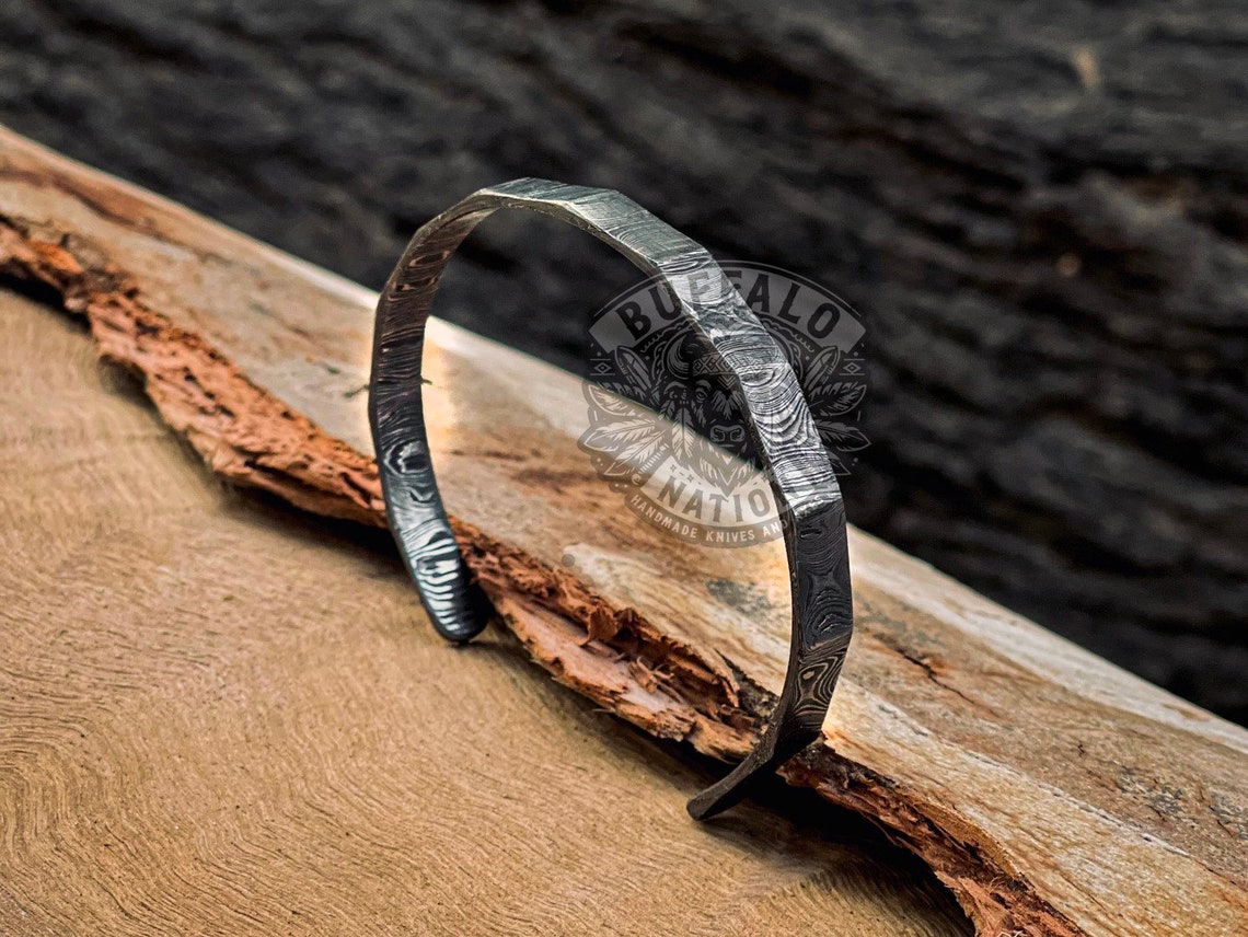 Hand Forged Damascus Bracelet, Damascus Steel, Viking Oath Bracelet ...