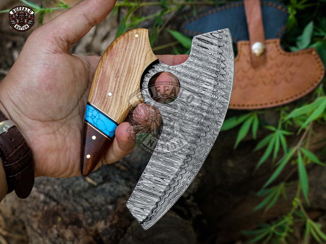 Damascus Ulu Knife, Damascus Chef Knife, Hand Forged Ulu Knife, Pizza ...