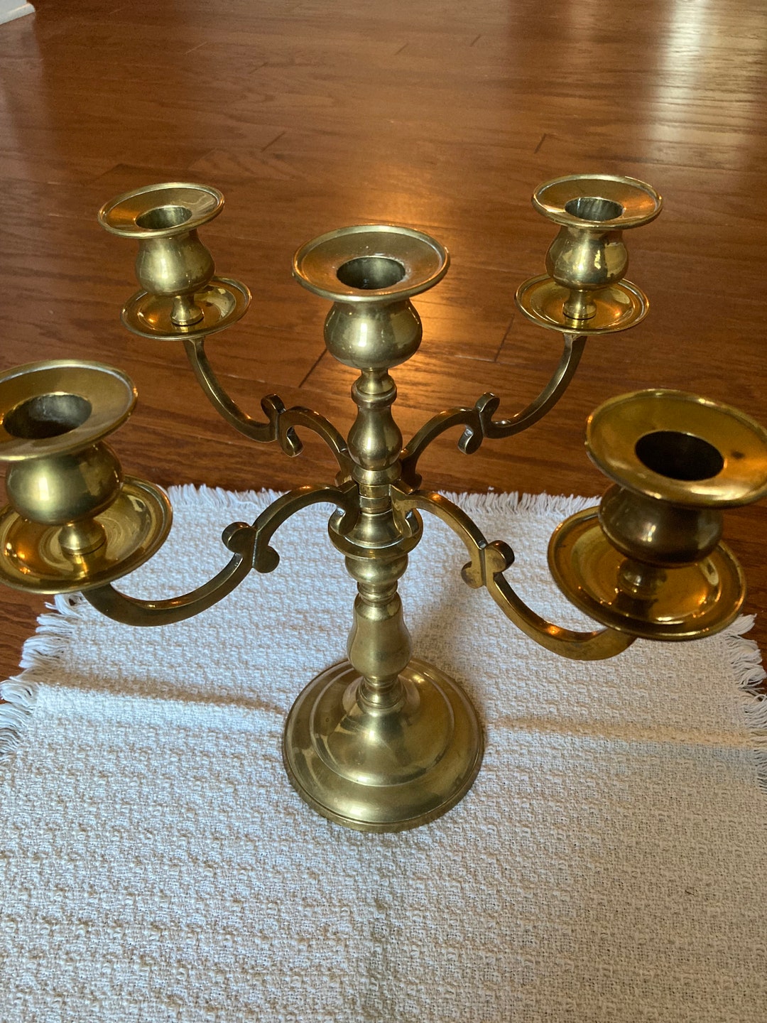 Antique Brass 5 Candle Stick Candelabra With Tulip Cup and Wax Plates ...