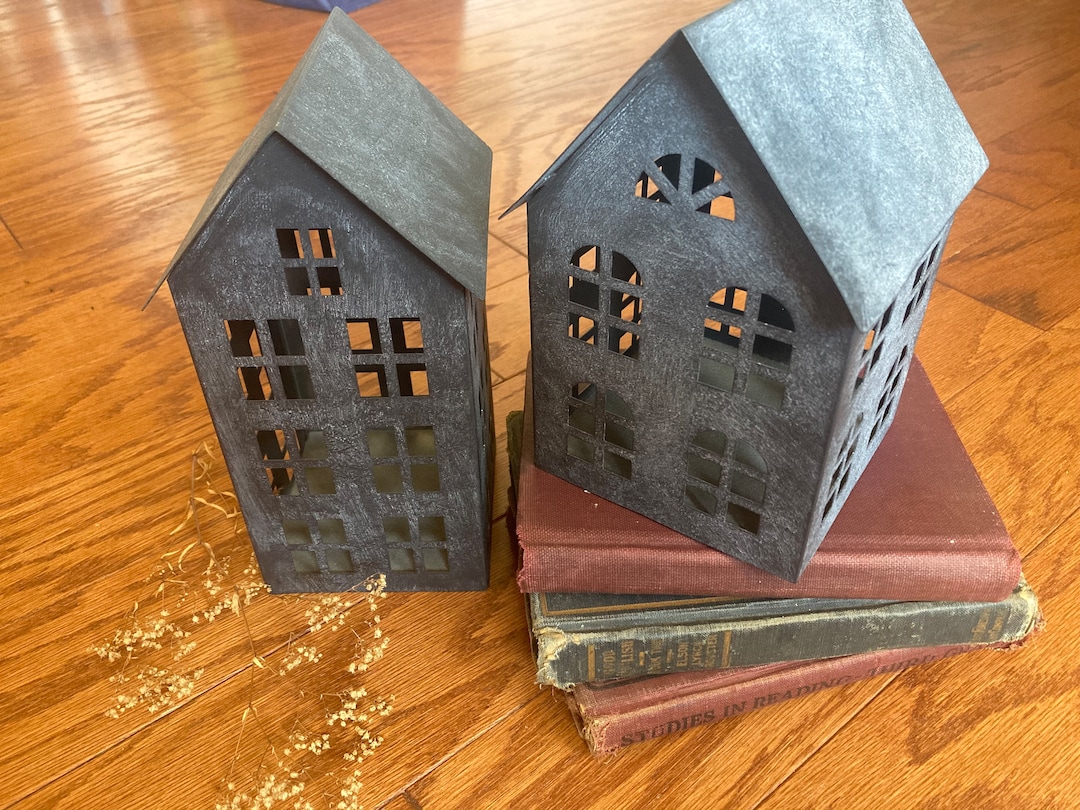 Metal Village Houses, Galvanized House, Farmhouse Decor, Metal Tin House, Metal Candle Village ...