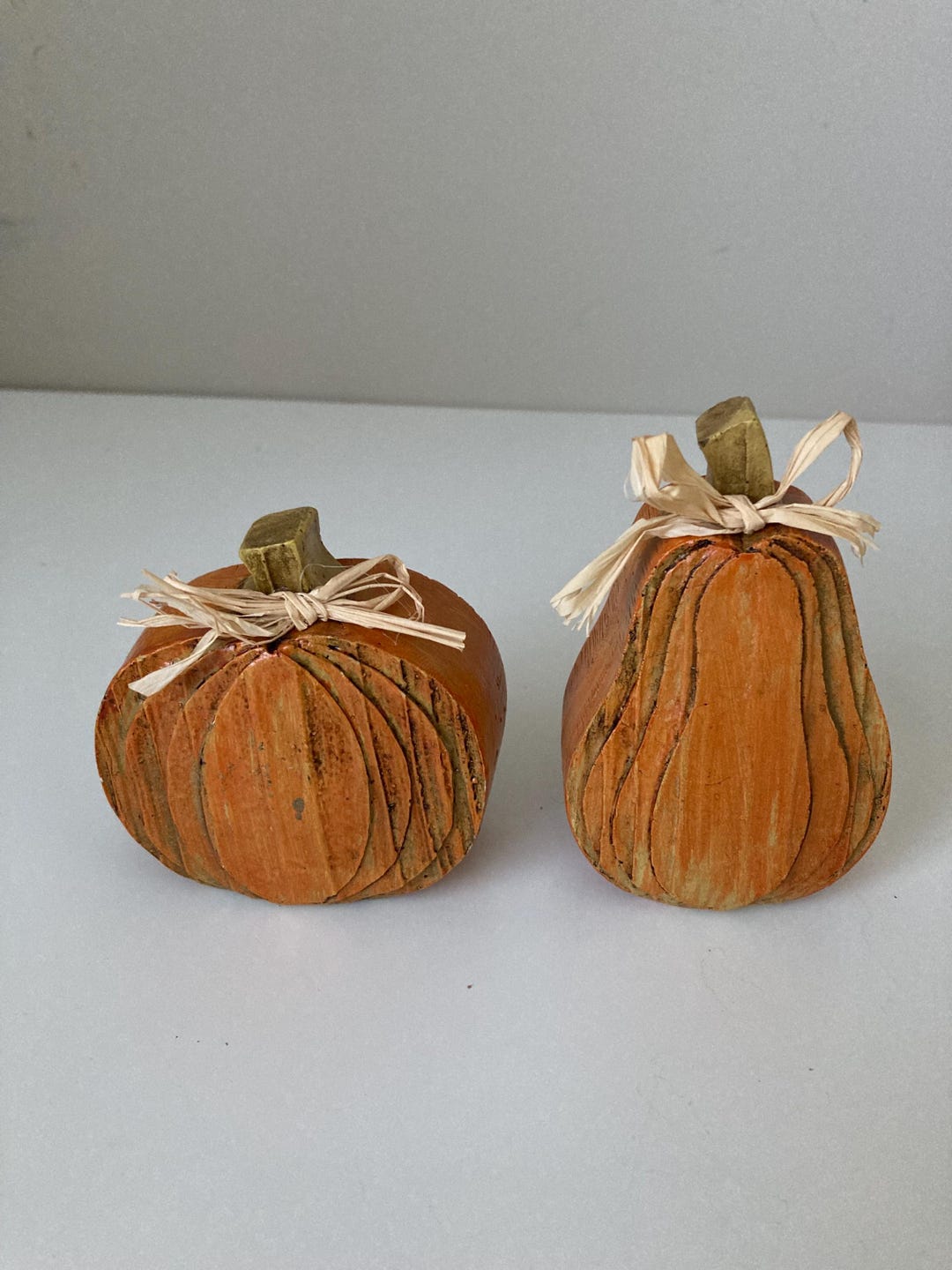Set of 2 Minature Solid Wood Carved Pumpkins, - Etsy