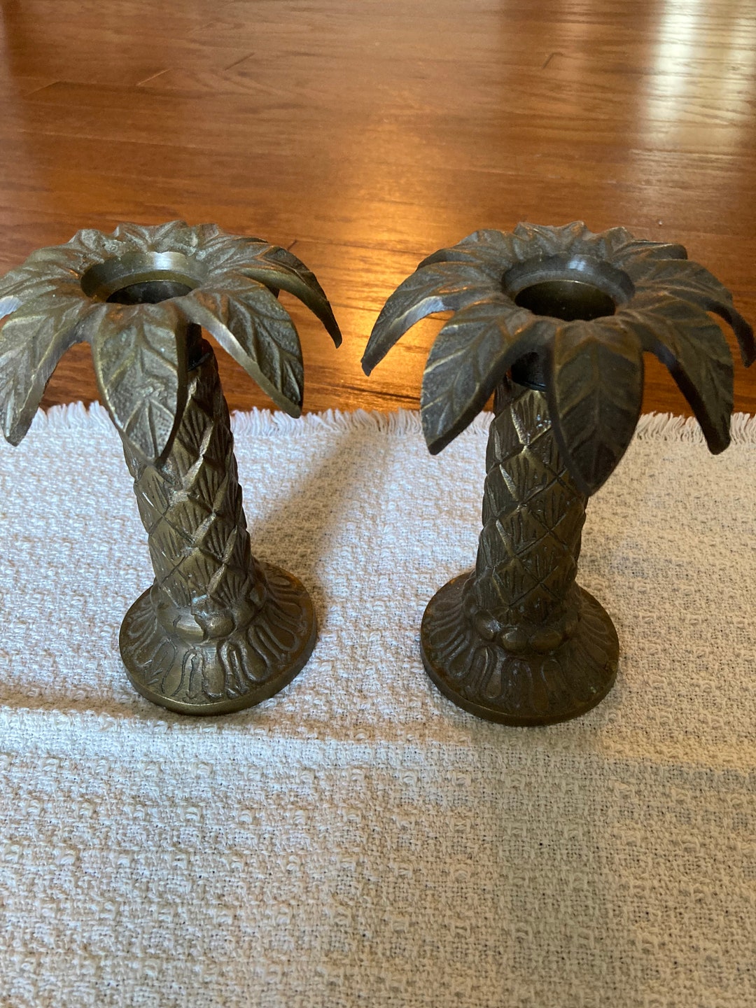 Pair of Brass Palmetto Candlesticks, Pineapple Candlesticks, Beach ...