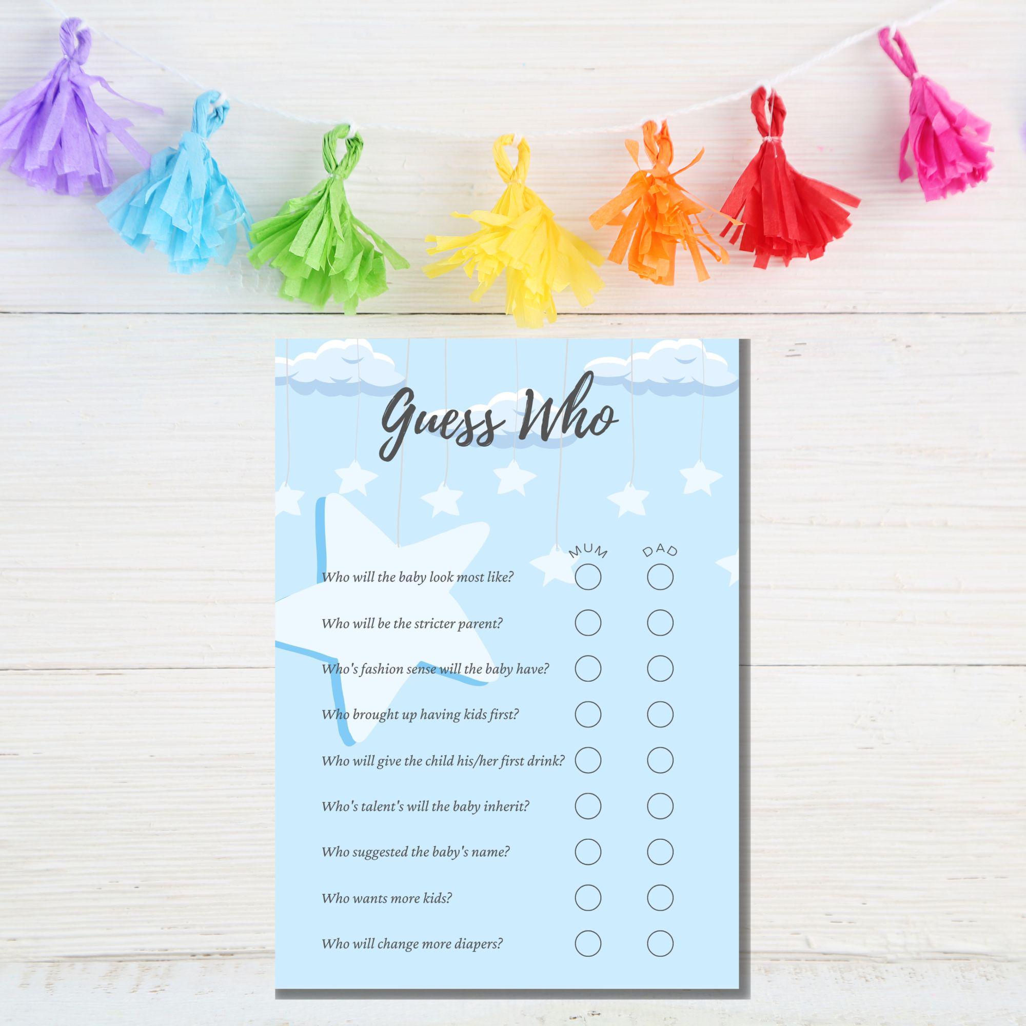 Baby Shower Games, Guess Who, Baby Shower Game Template, Baby Shower ...
