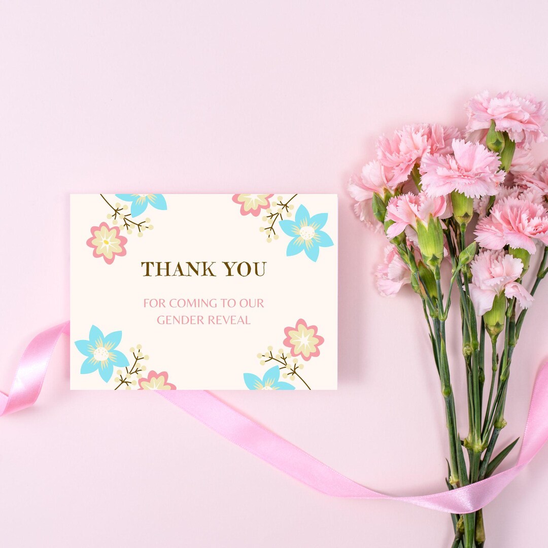 Thank You Card, Thank You, Gender Reveal, Gender Reveal Thank You Card ...