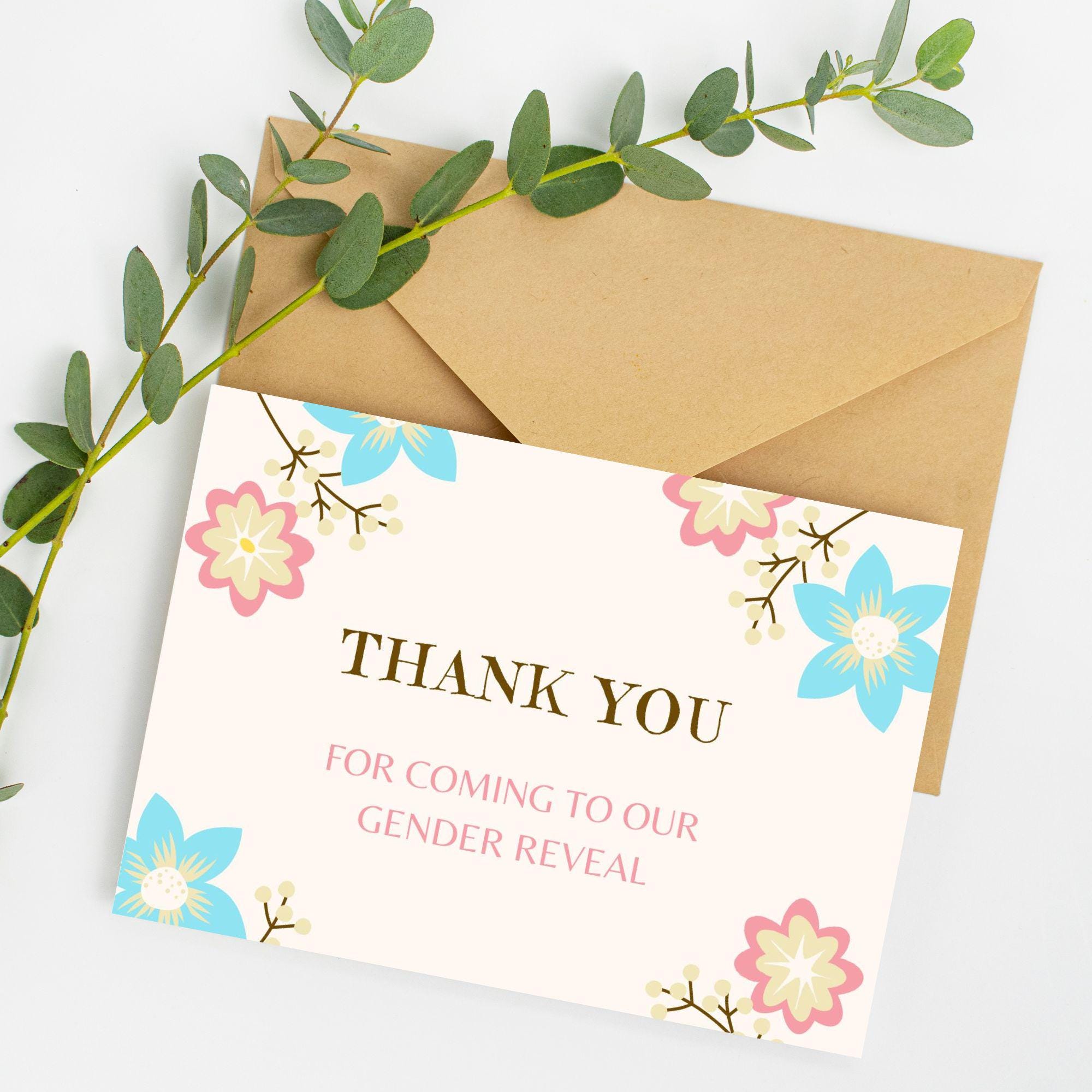 Thank You Card, Thank You, Gender Reveal, Gender Reveal Thank You Card ...
