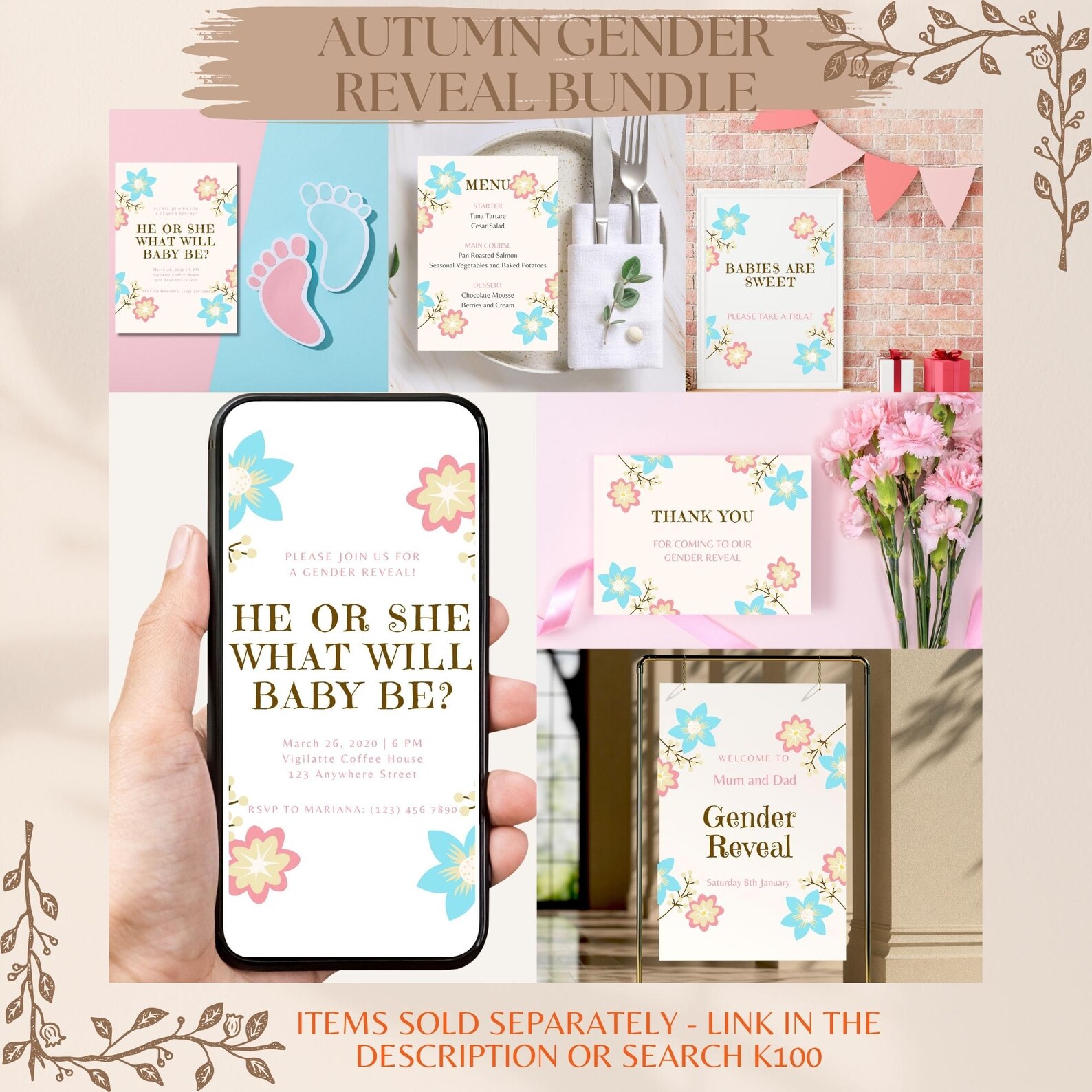 Menu, Gender Reveal, Gender Reveal Menu Template, Editable Menu, Custom ...