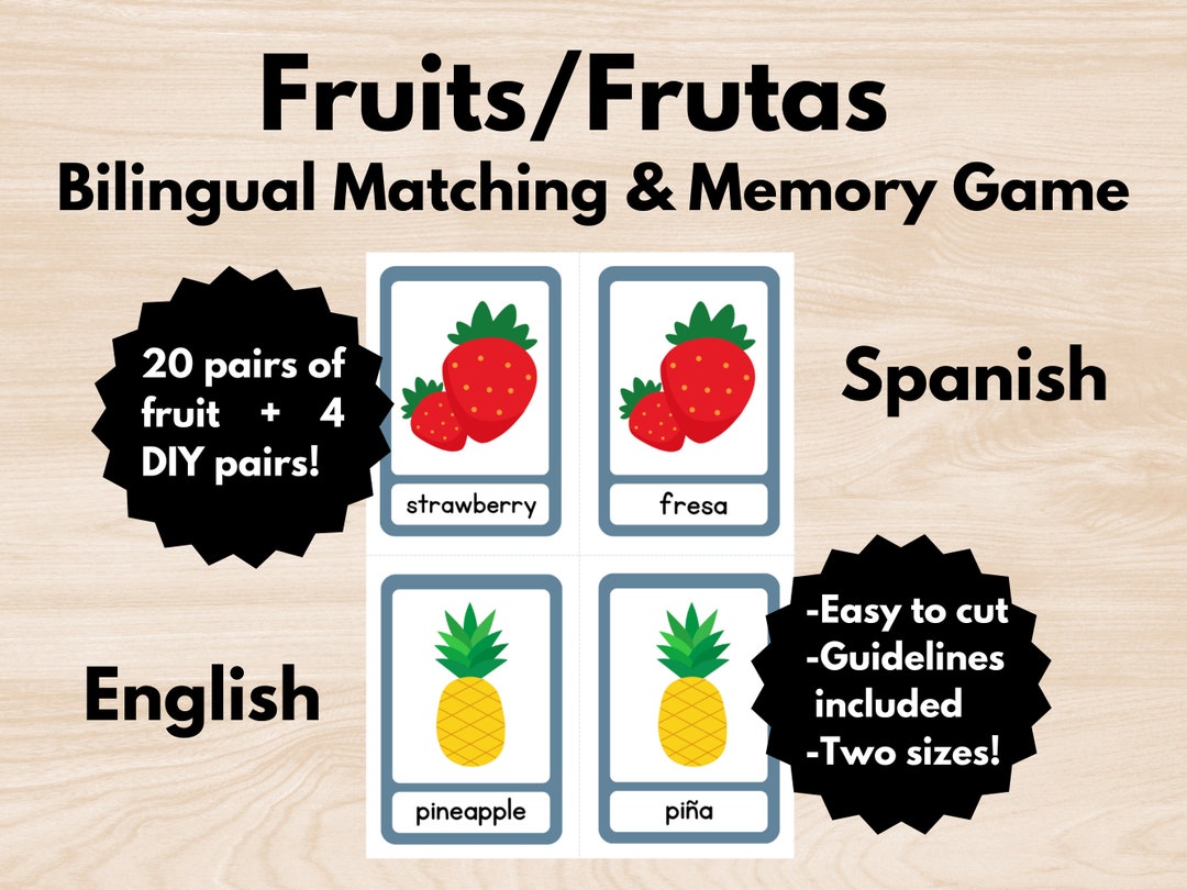 Bilingual English Spanish Matching & Memory Card Game Fruits Printable ...