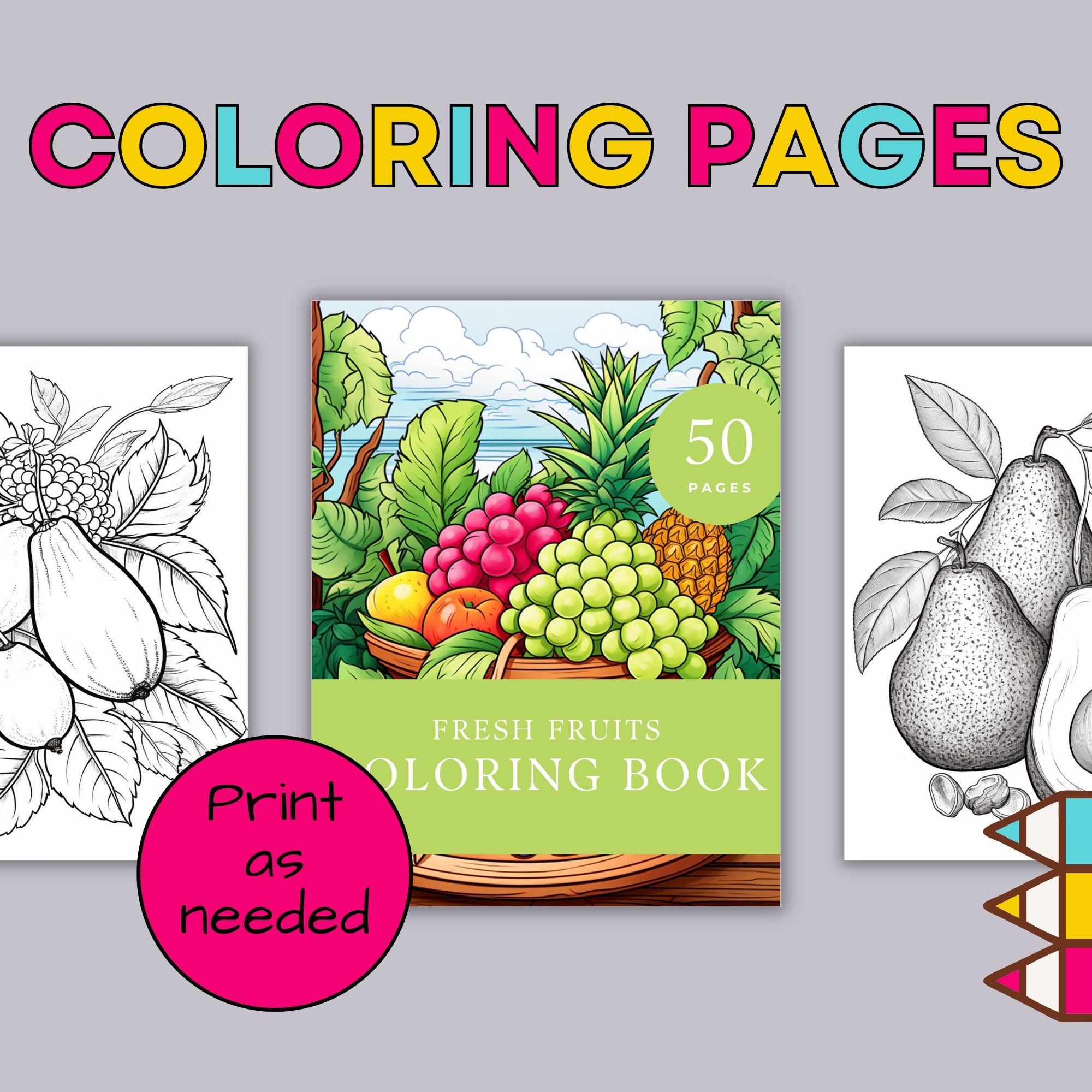 Fruit Coloring Pages Coloring Book Instant Download Printable Activity ...