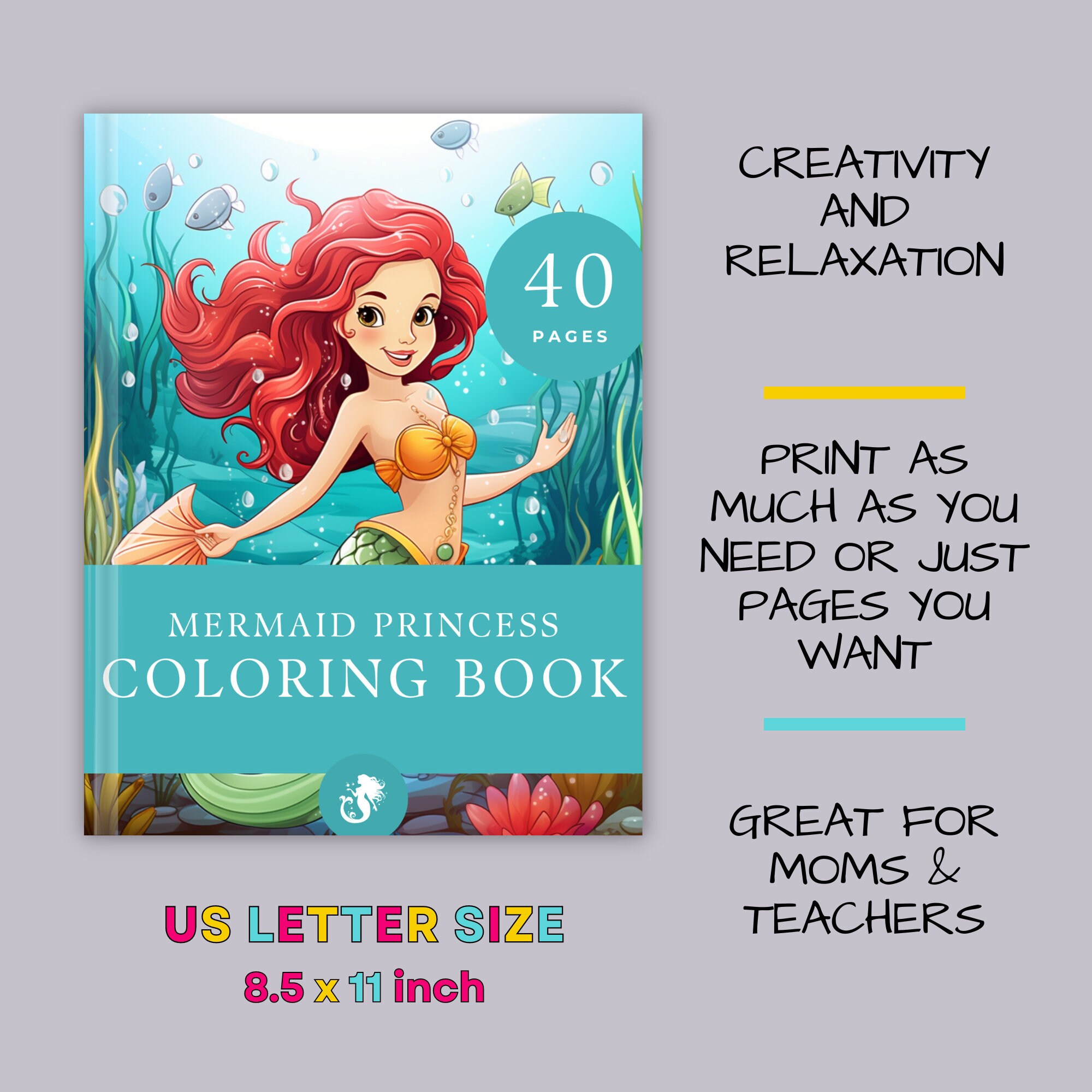 Instant Download Little Mermaid Princess Coloring Page Cute Drawings ...